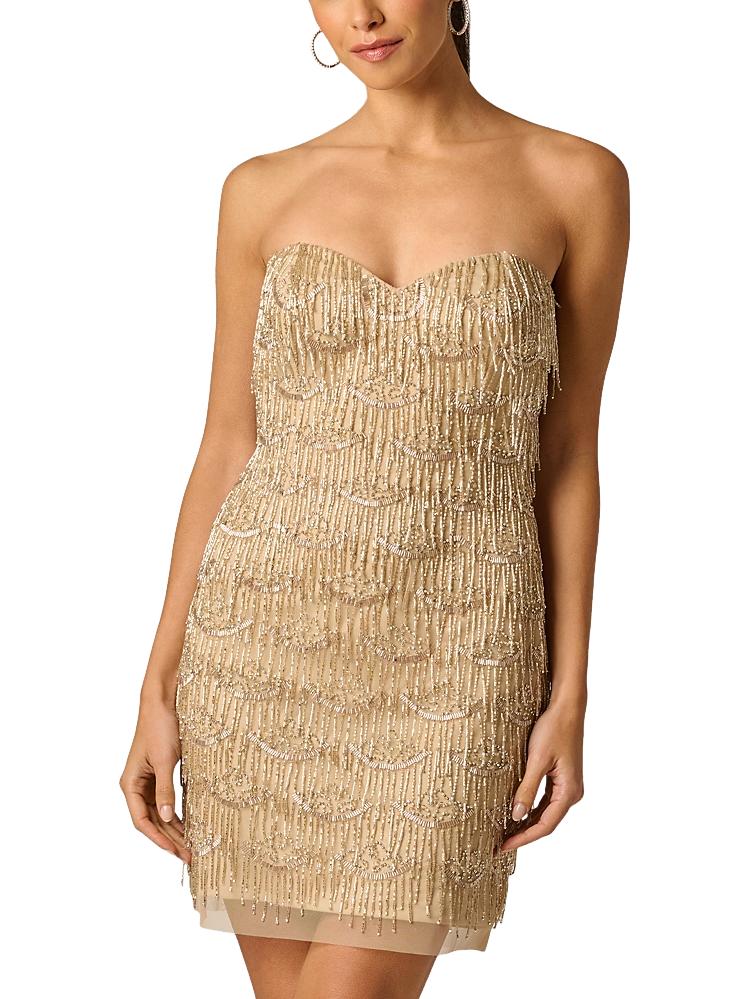 ADRIANNA PAPELL Beaded Strapless Mini Dress